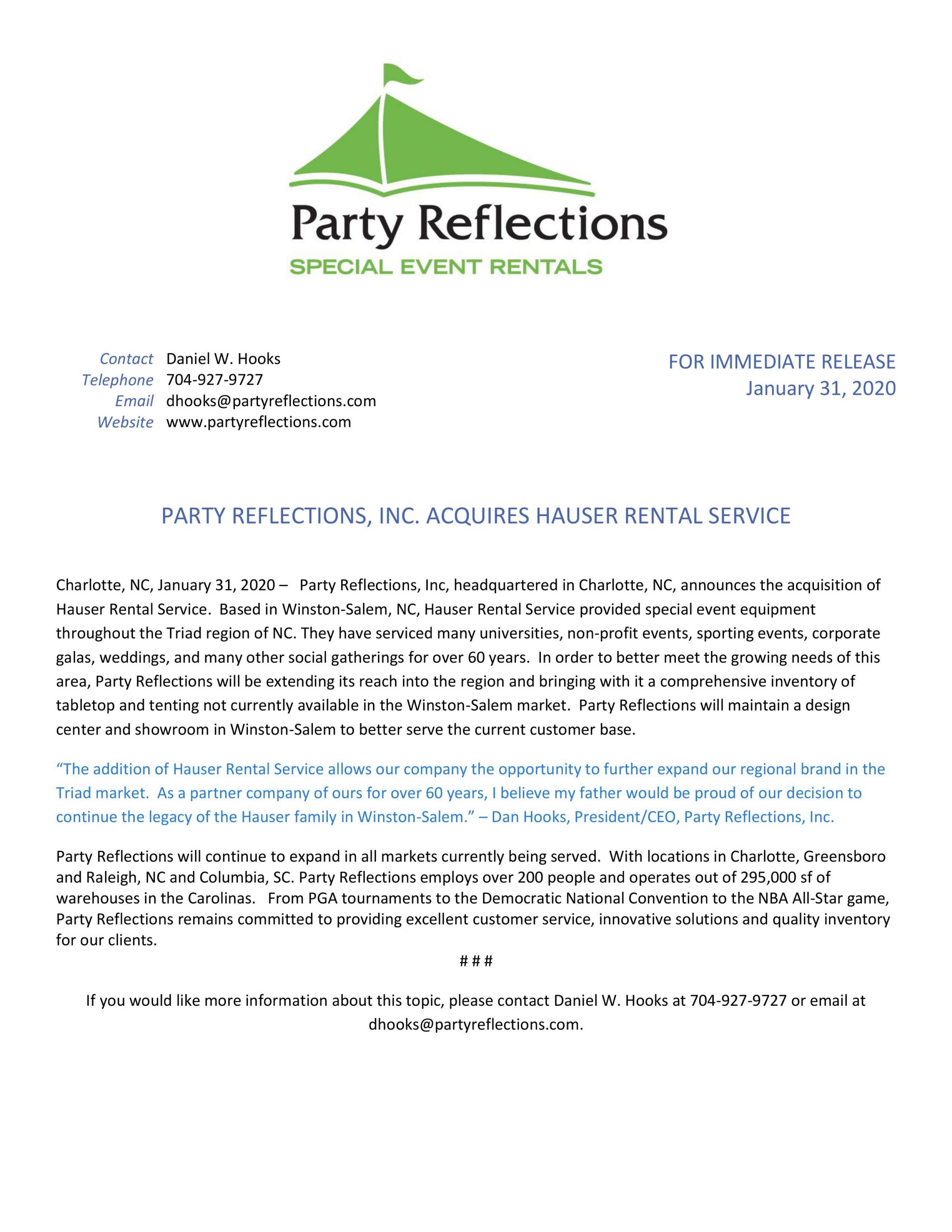 Press Releases - Party Reflections, Inc.