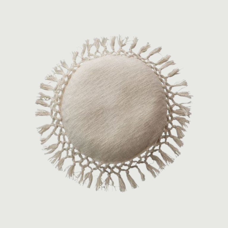 Cream Cotton Round Pillow with Tassels - Party Reflections, Inc.