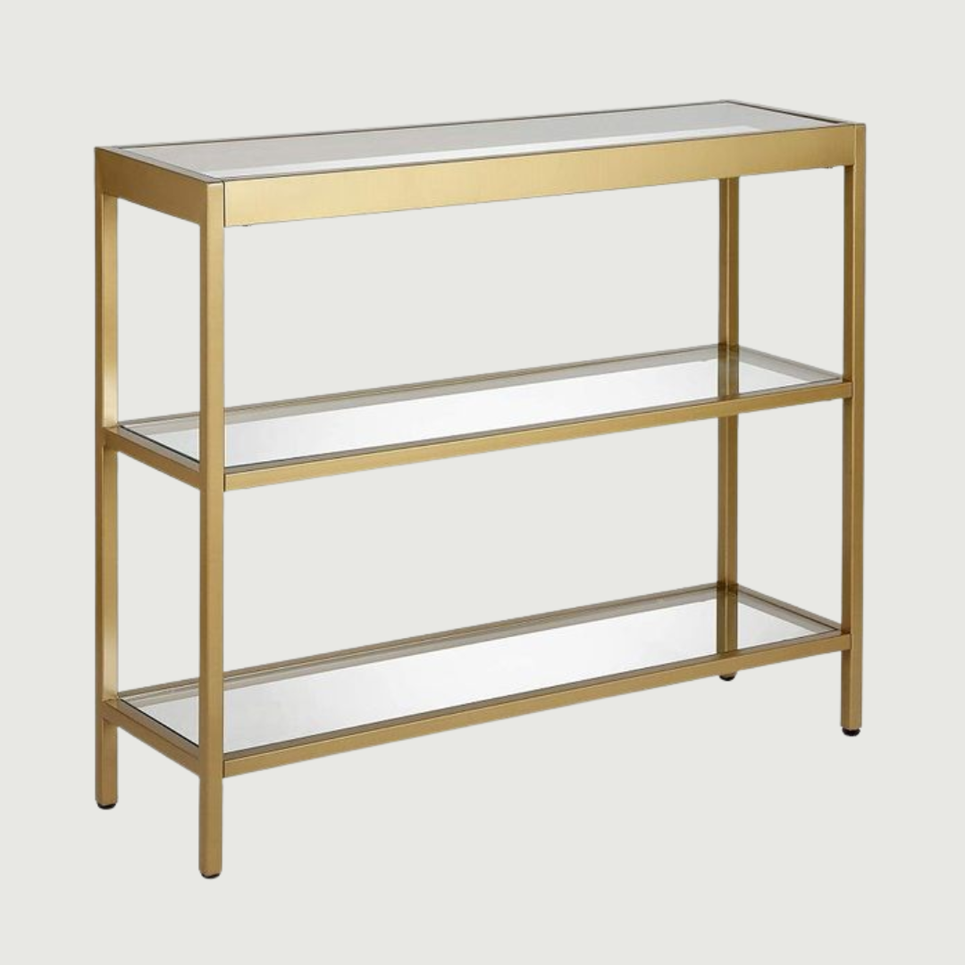 Gold and Glass Three-Tier Sofa Console Table - Party Reflections, Inc.