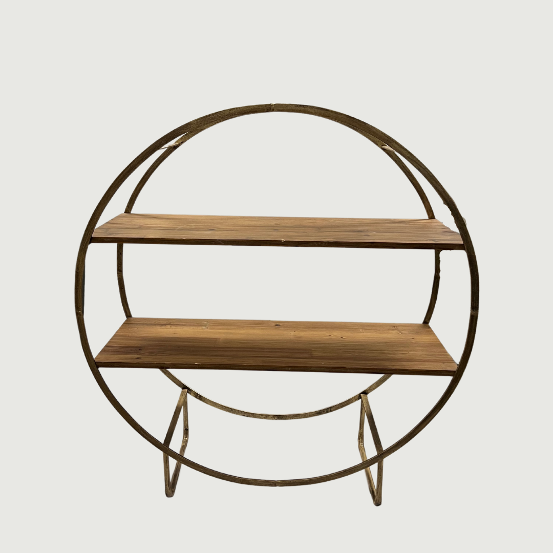 Wood and Metal Circular Shelf - Party Reflections, Inc.