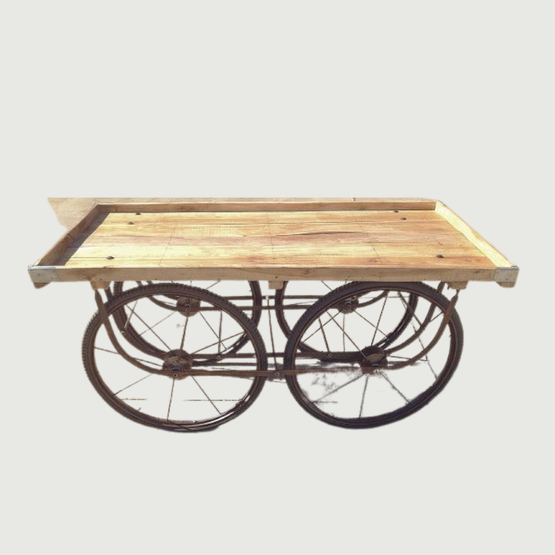 Recycled Wood and Iron Rolling Vendor Cart - Party Reflections, Inc.
